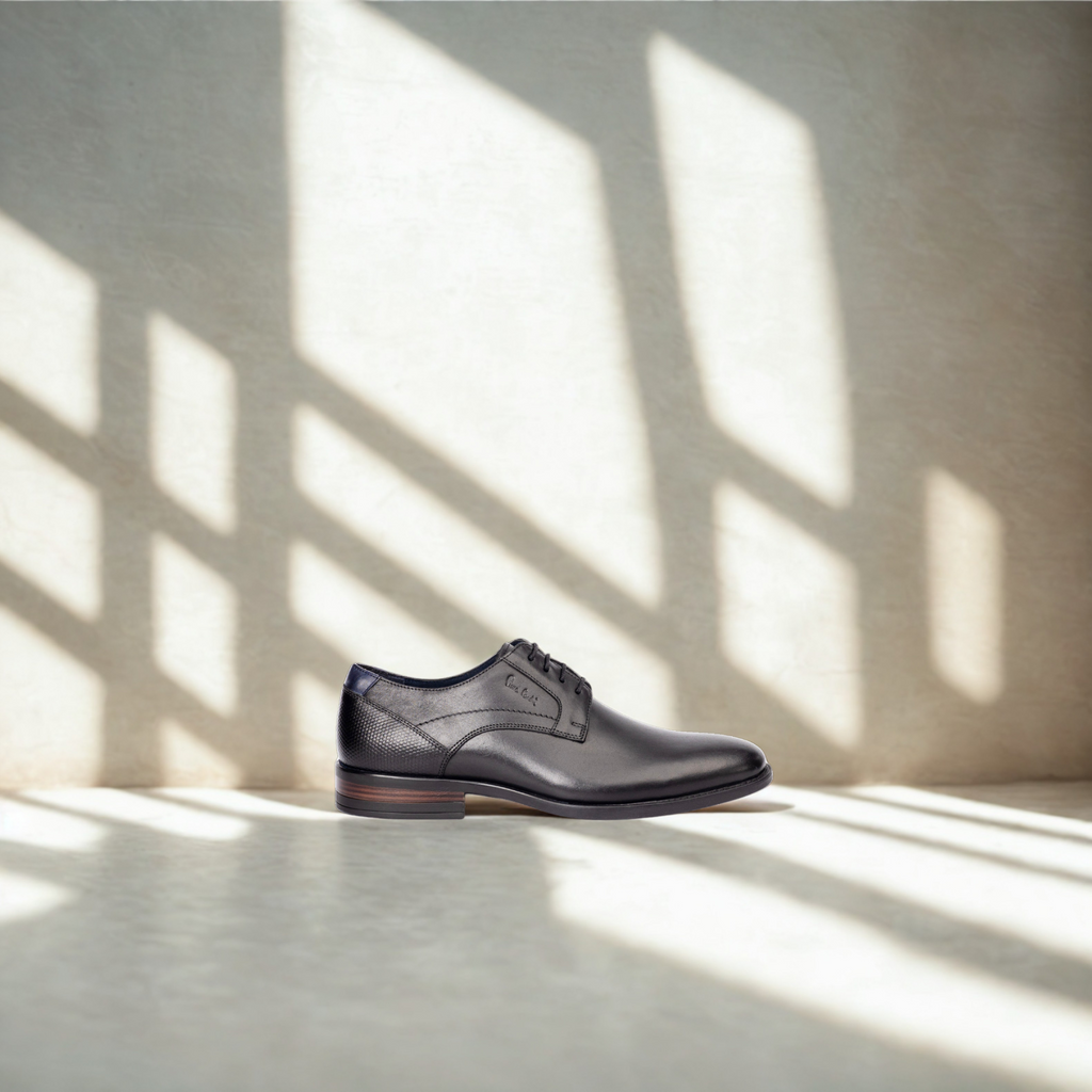 Modern Black Leather Derby Shoes | Pierre Cardin